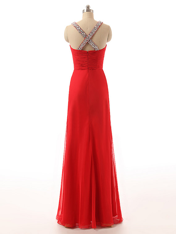 Red Halter Keyhole Beaded Ruched A-line Floor-length Prom Dress ...